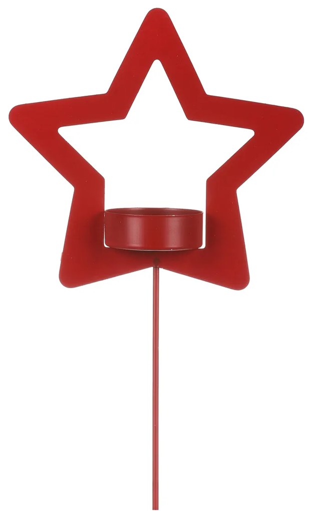 Svícen kovový ve tvaru hvězdy - zápich, na čajovou svíčku, matná červená CP151098-CERVENA