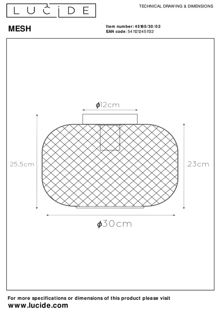 Lucide 45185/30/02 stropní svítidlo Mesh matně zlaté / mosaz, E27, ø30cm