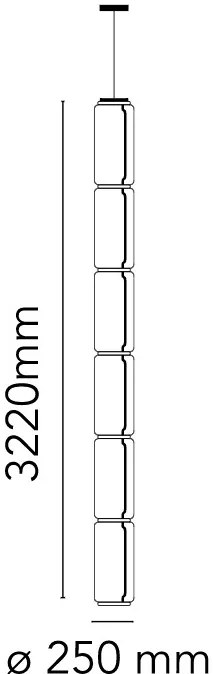 Flos Noctambule S6 High Cylinder, závěsné svítidlo ze skla, 7x9W LED 2700K, výška 322cm