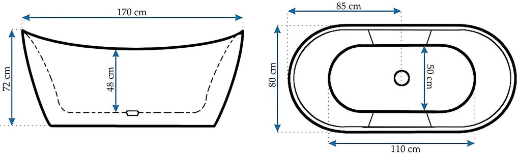 Rea FERRANO volně stojící vana 170 x 80 cm, bílá, REA-W0106