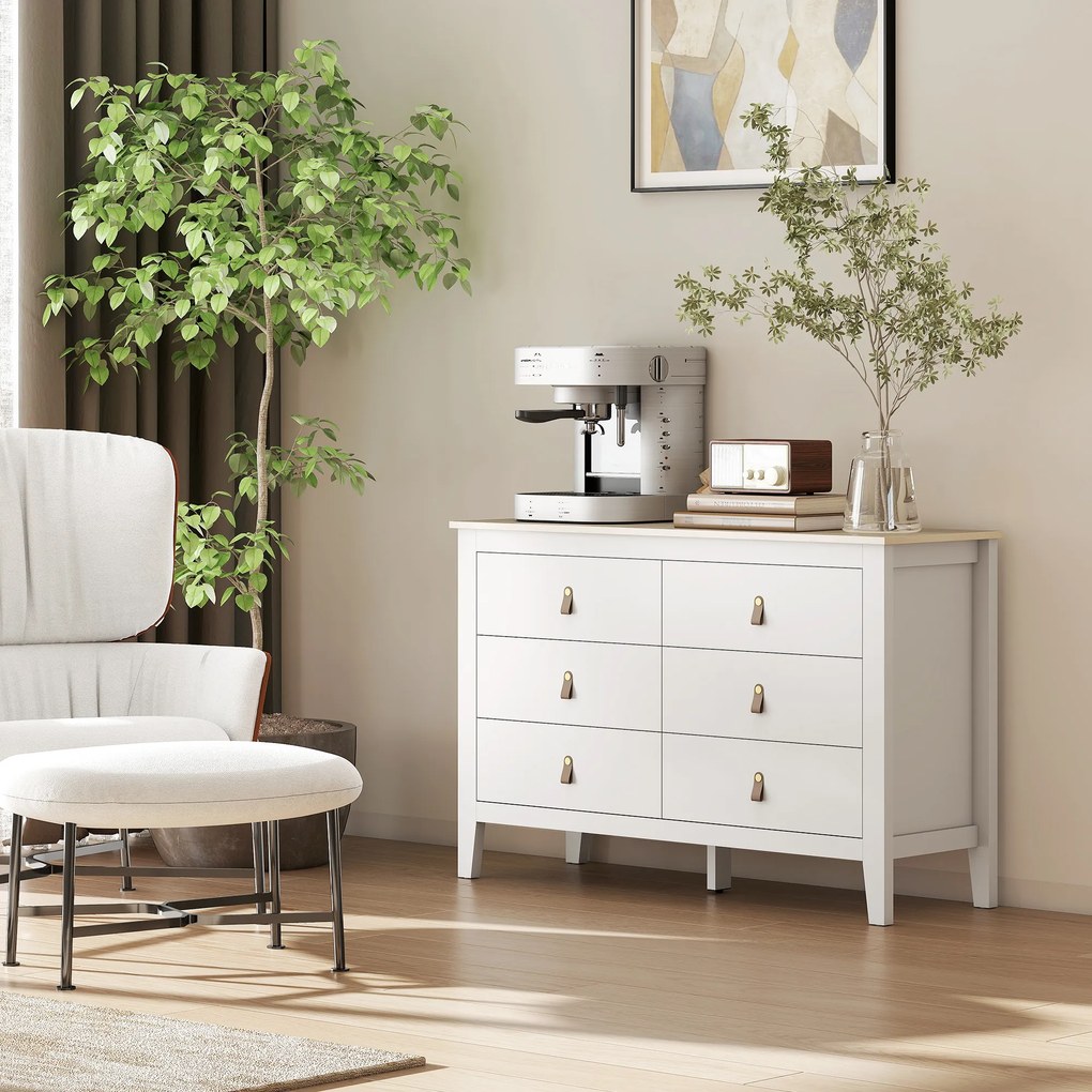 HOMCOM Komoda s 6 zásuvkami do ložnice s PU úchyty 120x40x78 cm Bílá