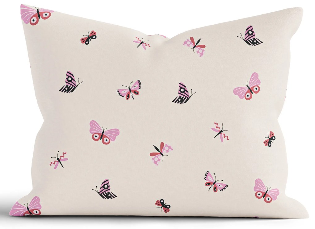 MK Lůžkoviny Bavlněný povlak na polštář Renforcé 70 x 90 cm - Motýlci béžové