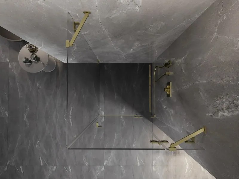 Mexen Lunar, výklopný sprchový kout pravý 90 x 90 cm, 8mm čiré sklo, zlatý kartáčovaný - 834-090-090-55-00-P