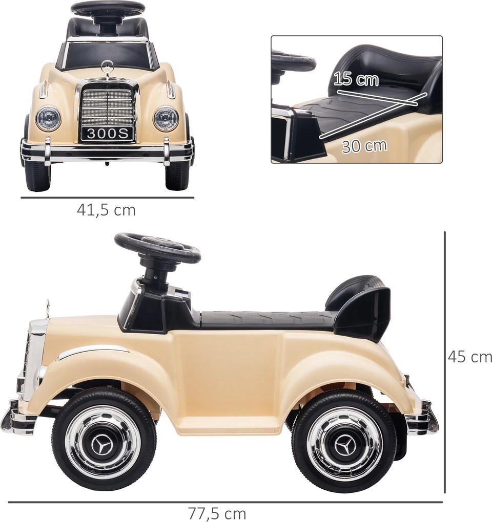 AIYAPLAY Posuvné dětské auto Mercedes Benz Design 300 S Design, béžová barva