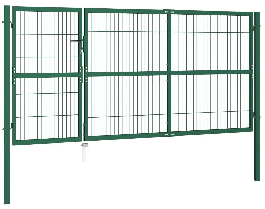 vidaXL Marketos Zahradní plotová branka se sloupky 350 x 140 cm ocelově zelená