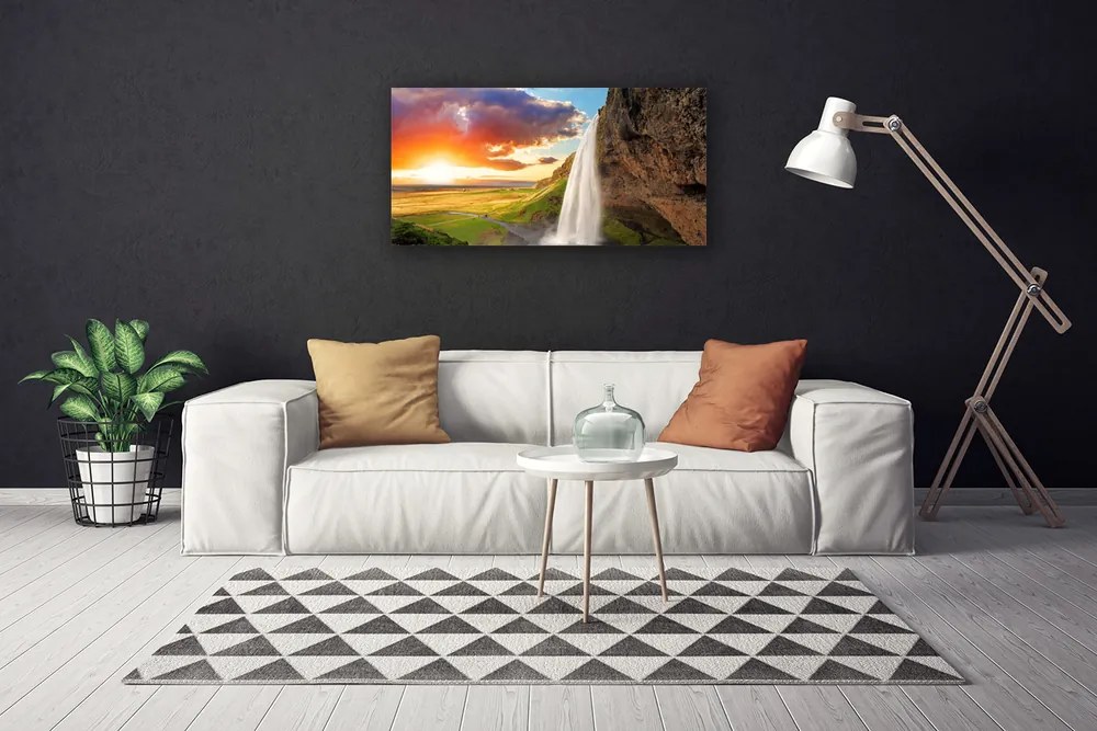 Obraz na plátně Vodopád Slunce Krajina 100x50 cm