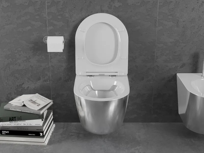 Mexen Lena wc mísa bezokrajová s pomalu spouštěným slim sedátkem, duroplast, bílá/stříbrná - 30224004