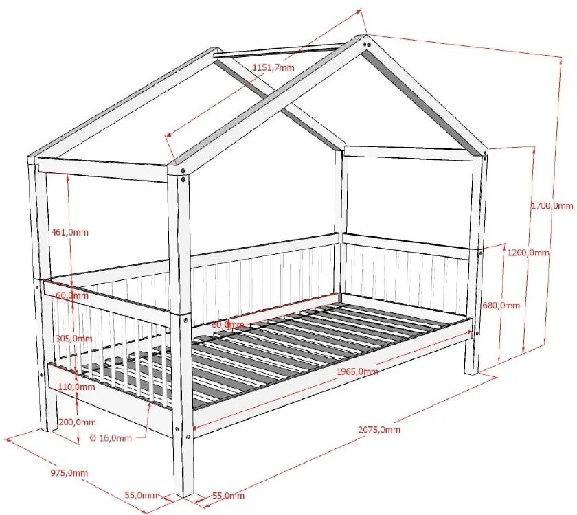Domečková dětská postel z bukového dřeva s roštem 90x200 cm v přírodní barvě Forrest – Vipack