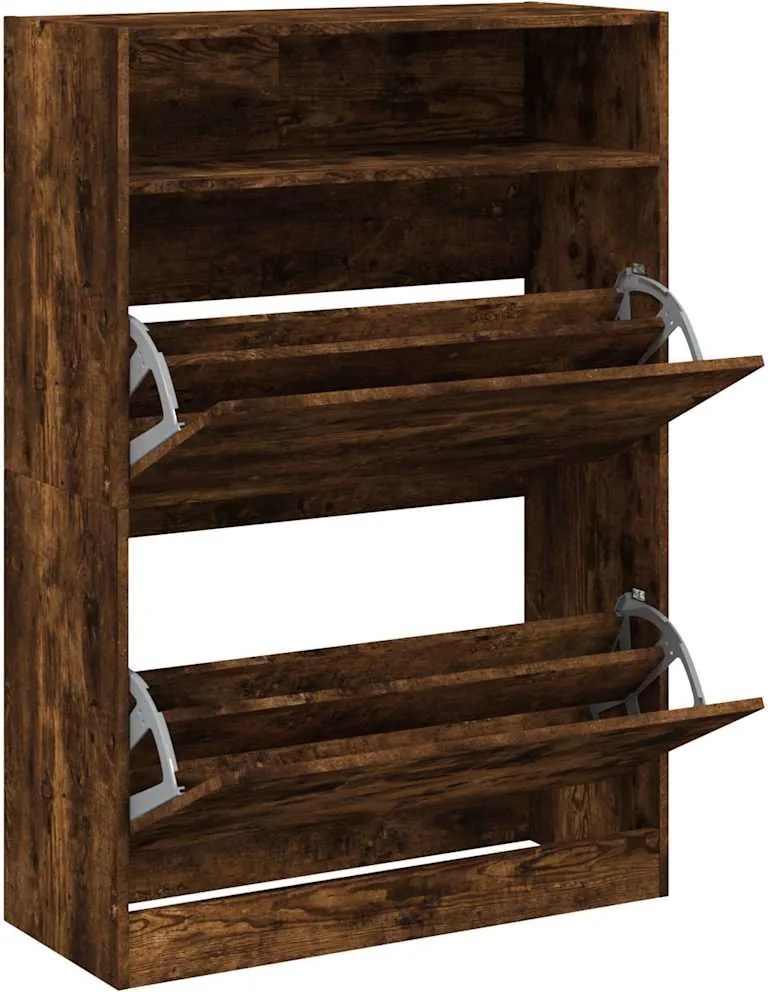 Botník se 2 výklopnými zásuvkami kouřový dub 80 x 34 x 116 cm 3214410