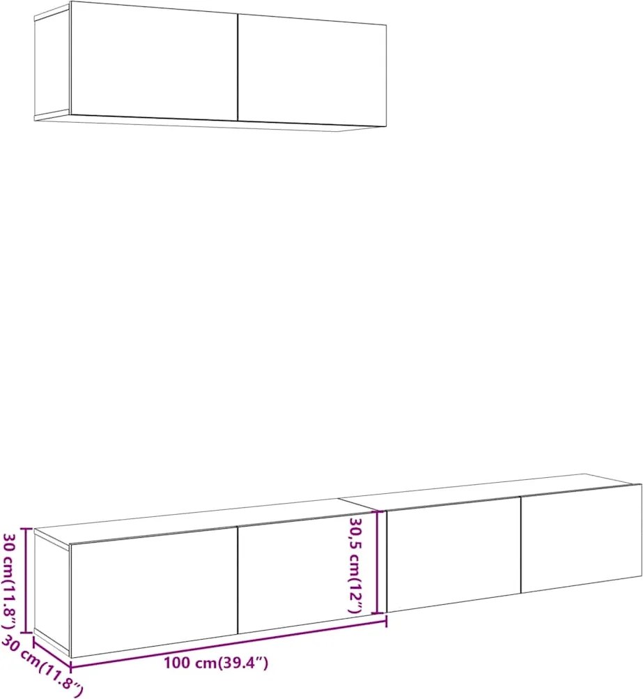 Nástěnné TV skříňky 4 ks starého dřeva 100x30x30 cm kompozit 3329007