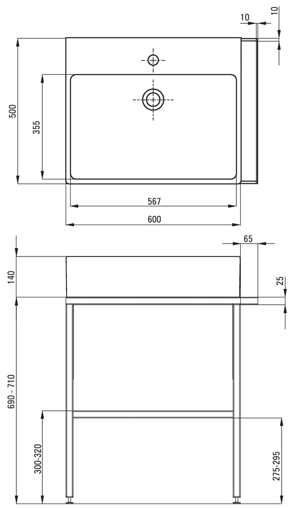 Deante Temisto, umyvadlo na desku 60x50 cm + stojící konzola, bílá-černá, CDTS6U6S