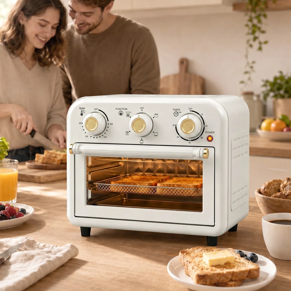 HOMCOM Horkovzdušná fritéza 12 litrů mini trouba s ventilátorem, 5 programů, plech a koš na smažení, 1200 W, vhodná do myčky
