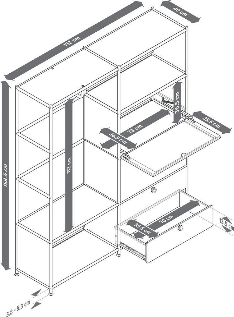 Tchibo - Kovová šatní skříň »Cn3« se 2 výklopnými dvířky a 2 zásuvkami - barva: bílá