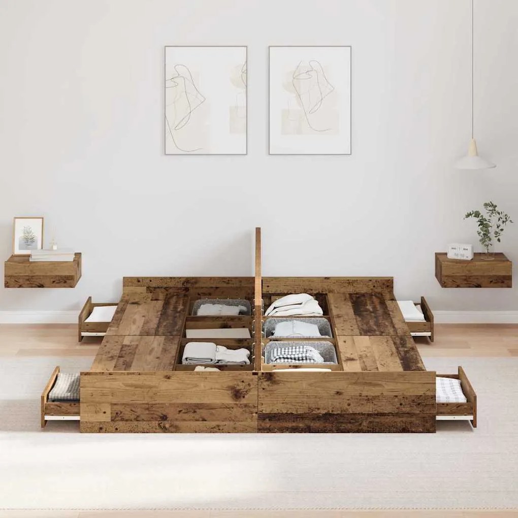 Rám postele s úložným prostorem s čelo Staré dřevo 135 x 190 cm 3335323