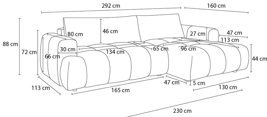 Růžová rozkládací/s úložným prostorem rohová pohovka (pravý roh/s lenoškou) Fuji – Bobochic Paris