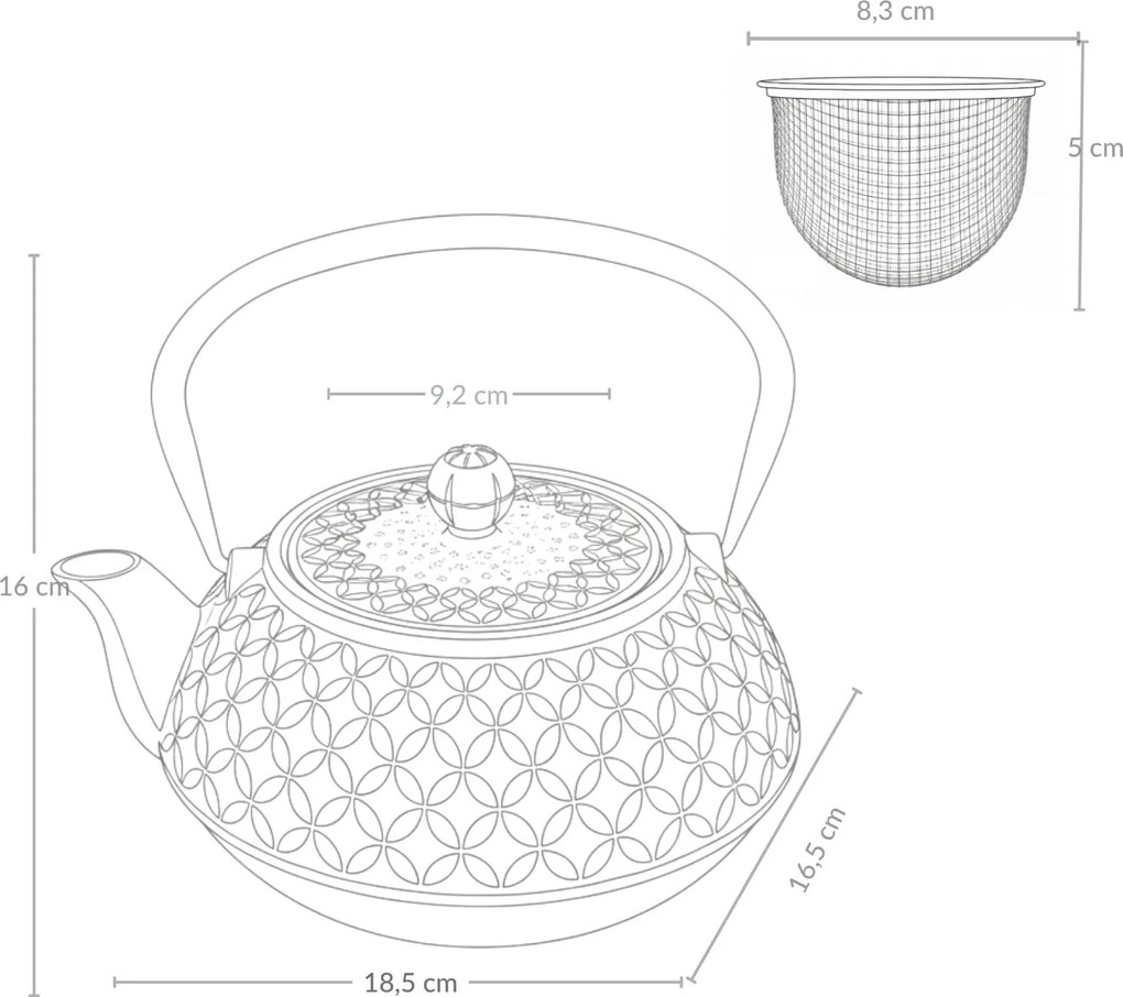 Litinová čajová konvice s filtrem SABI, 1000 ml, černá