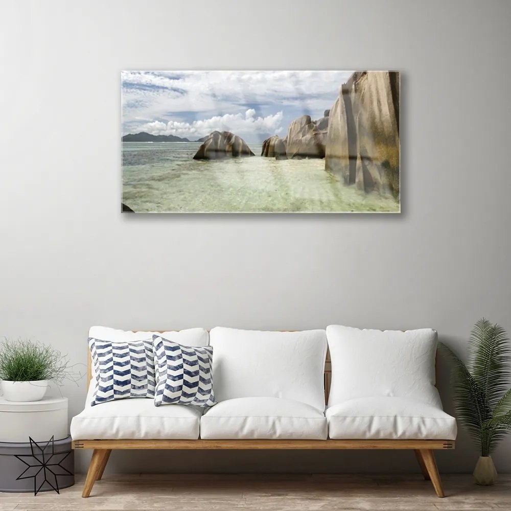 Obraz na skle Skála Krajina 120x60 cm