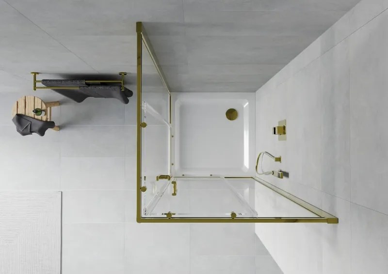 Mexen Rio čtvercová sprchová kabina 90 x 90 cm, průhledná, zlatá + vanička Flat, bílá - 860-090-090-50-00-4010G