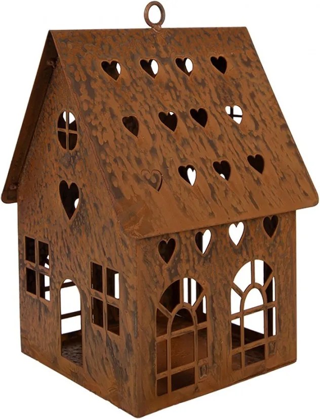 Rezavý svícen ve tvaru domku Rustic Charm - 10*10*17 cm
