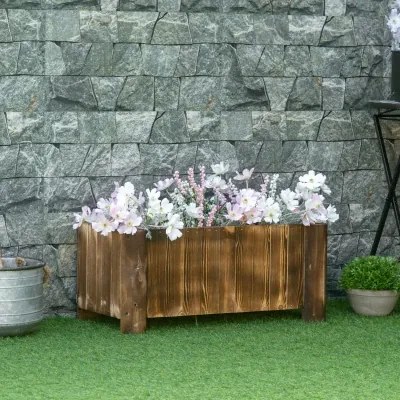 Outsunny Jardinière na porostu Květinová miska 70L x 35Š x 30H cm Polokruhové nohy tělo s dřevěnými lamelami ošetřené otřené dřevem