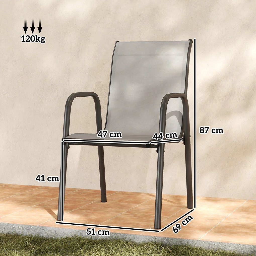 Outsunny Zahradní židle sada 4 stohovatelných terasových židlí s prodyšným opěradlem, područky Nosnost 120 kg