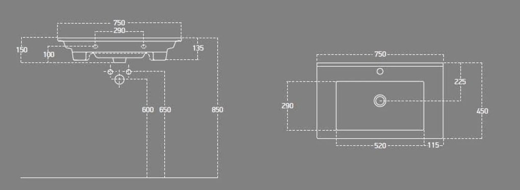 Aqualine Zuno 9075 umyvadlo nábytkové 75 x 45 cm