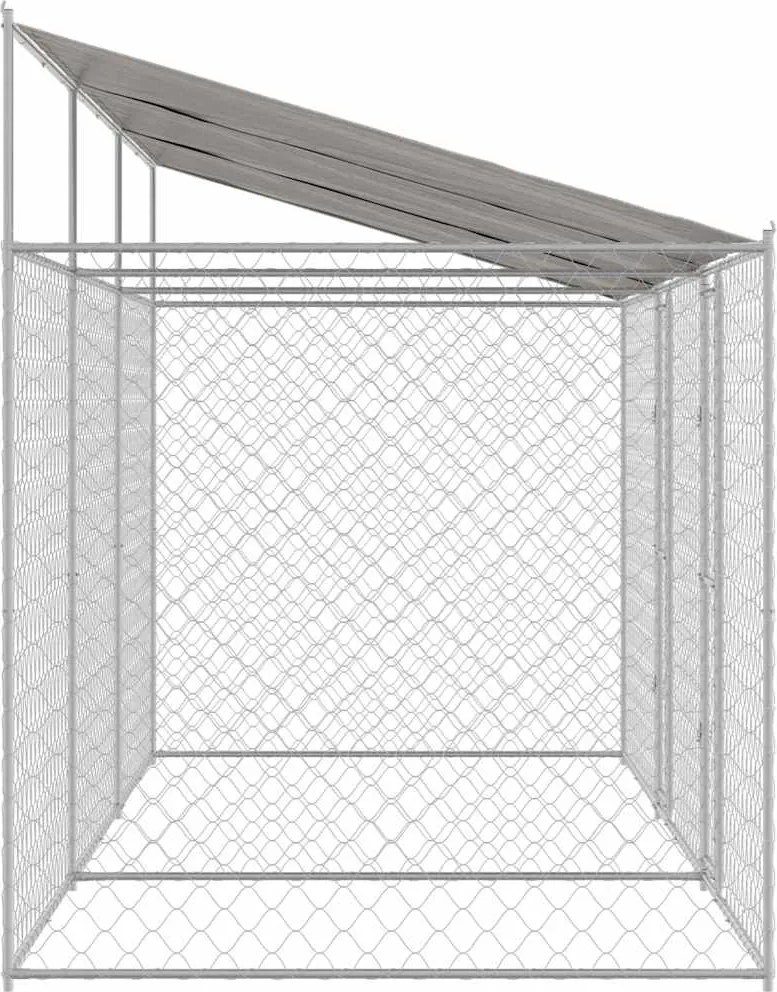 Psí klec s střechou Stříbrná 600 x 200 x 256 cm Ocel a PE 3368304