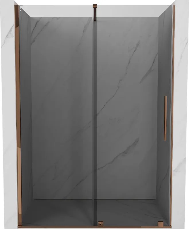Mexen Velar, posuvné sprchové dveře do otvoru 130 cm, 8mm šedé sklo, růžové zlato, 871-130-000-41-60