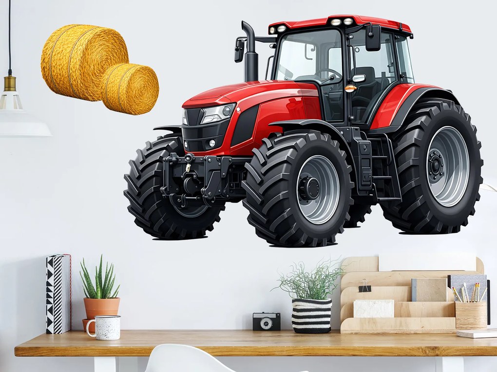 Červený traktor samolepka na zeď arch 75 x 49 cm