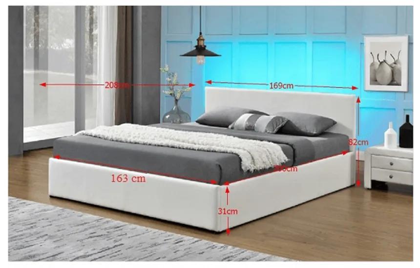 Manželská postel s RGB LED osvětlením, bílá, 160x200, JADA NEW