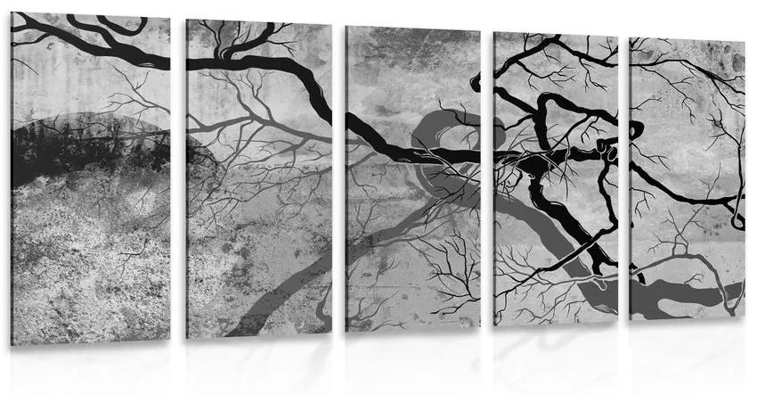 5-dílný obraz surrealistické stromy v černobílém provedení Varianta: 200x100