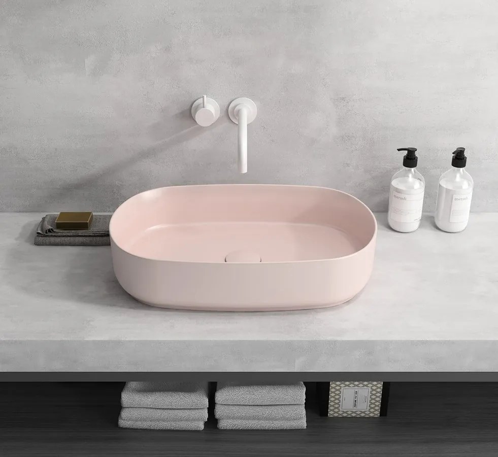 Isvea Sapho INFINITY OVAL keramické umyvadlo na desku 55 x 36 cm růžová Salmon 10NF65055-2S