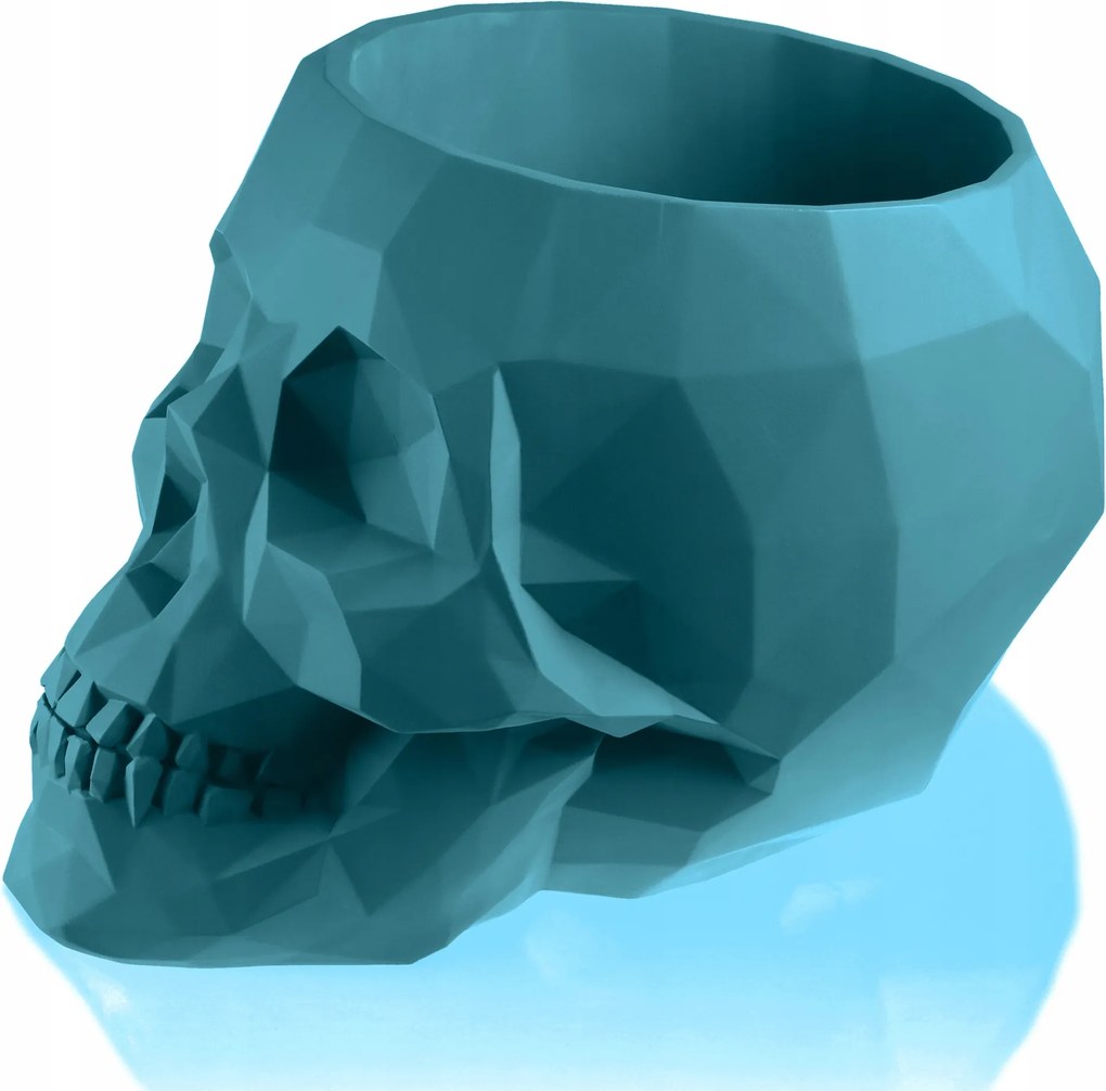 Květináč Skull Low-Poly Dark Turquoise Poli 11 cm
