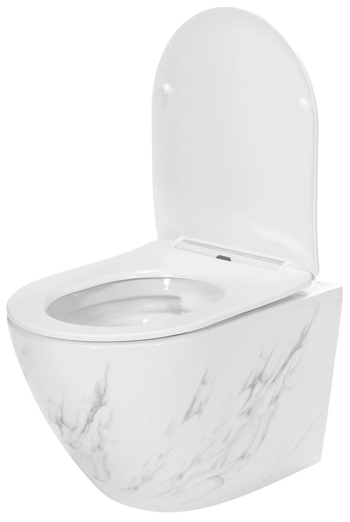 Závěsná WC mísa se SoftClose sedátkem REA CARLOS SLIM RIMLESS, přírodní mramor