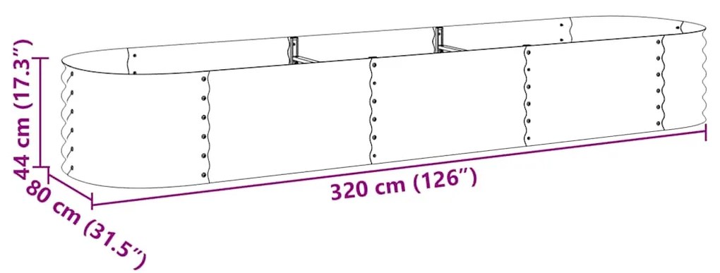 vidaXL Marketos Vyvýšený záhon 320 x 80 x 44 cm pozinkovaná ocel stříbrný
