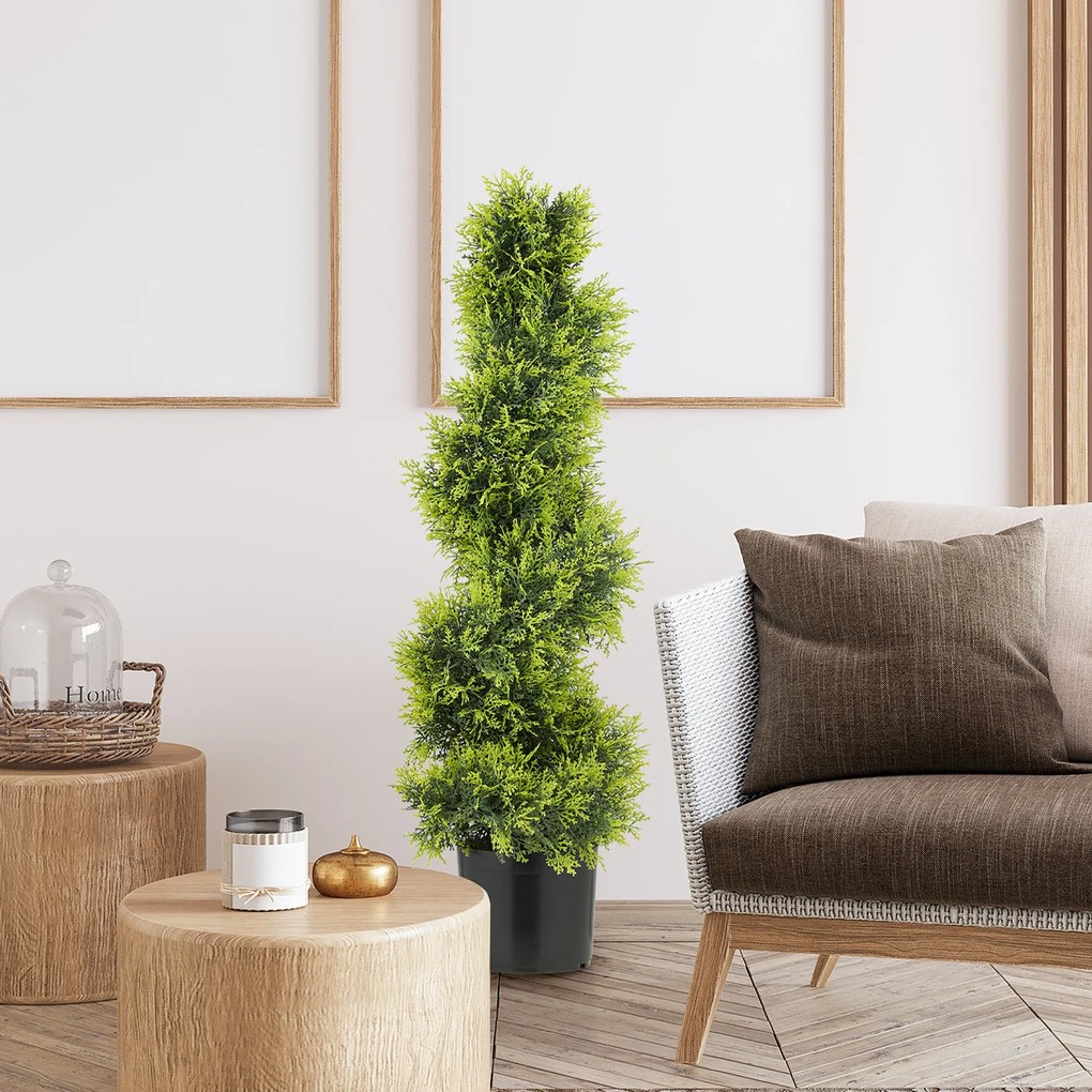 HOMCOM Umělý cypřiš 90 cm umělá rostlina ve spirálovém tvaru, plastové umělé rostliny v květináči, moderní dekorace
