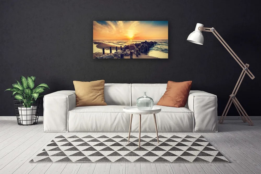 Obraz na plátně Pláž Vlnolam Moře Západ 100x50 cm