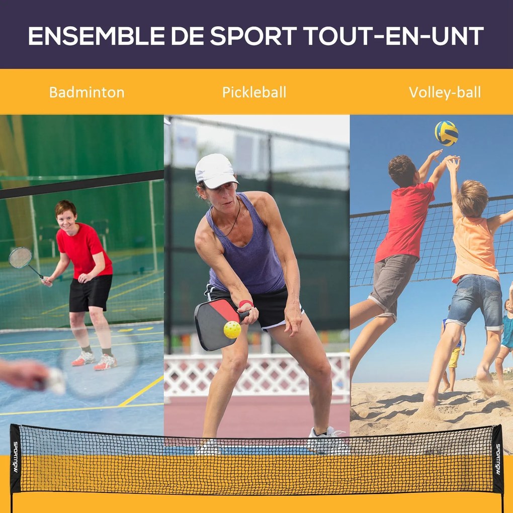SPORTNOW Kompletní souprava na badminton, pickleball a volejbal, 3 v 1, venkovní sportovní hry s nastavitelnou výškou sítě 107-155 cm