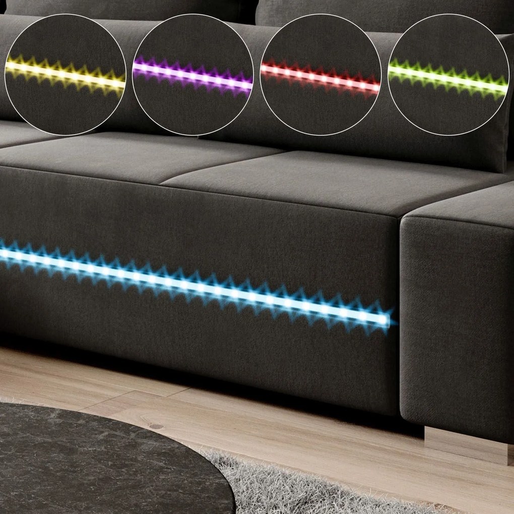Juskys Rozkládací sedací souprava Davos s LED osvětlením Barva: tmavě šedá, Provedení: pravé