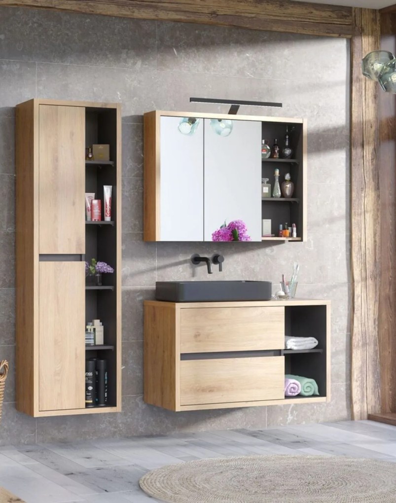 Závěsná úzká koupelnová skříňka (DEVON 801 FSC)