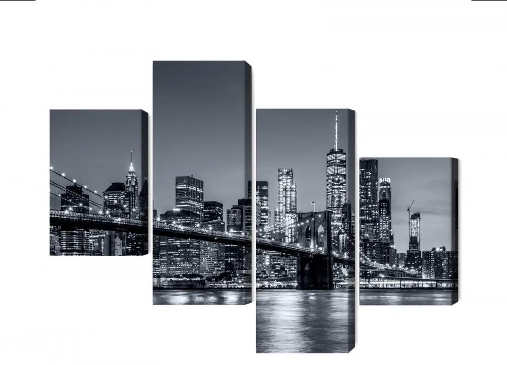 Vícedílný obraz Panorama New Yorku V Noci Nedostatek Nedostatek Přírodní plátno 160x100