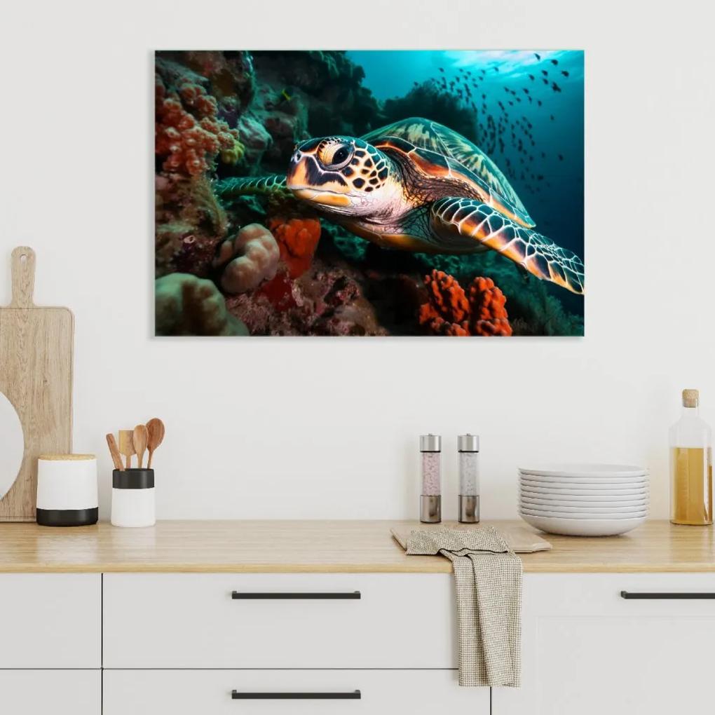 Obraz na plátně - mořská želva u korálového útesu FeelHappy.cz Velikost obrazu: 120 x 80 cm