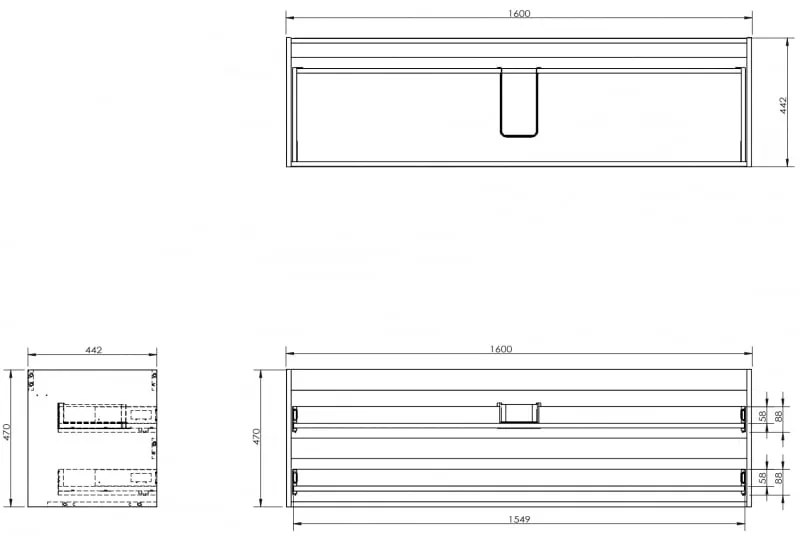 Mexen Box-A, závěsná skříňka 160 cm, 2 zásuvky, ořech, 91AX0-1600-470-2-86
