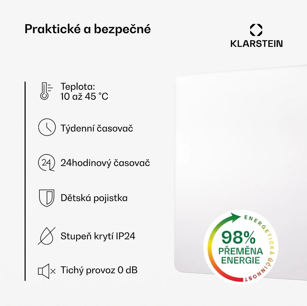 Klarstein Wonderbeam 450 Hybride, infračervený ohřívač, 60 x 60 cm, 450 W, týdenní časovač, dálkové ovládání