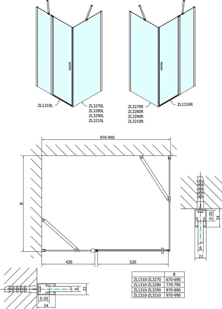 Polysan Polysan, Zoom Line obdélníková sprchová zástěna 1000x800mm L/P varianta, ZL1310ZL3280