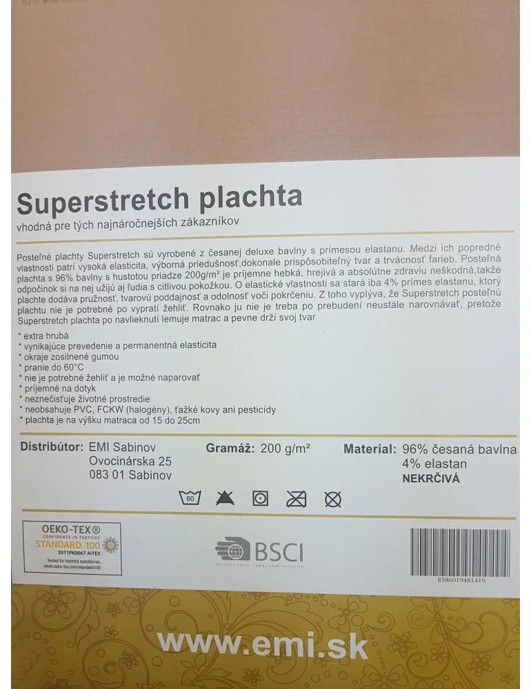 Prostěradlo oříškové Superstretch EMI, Plachta 90 (100)x200