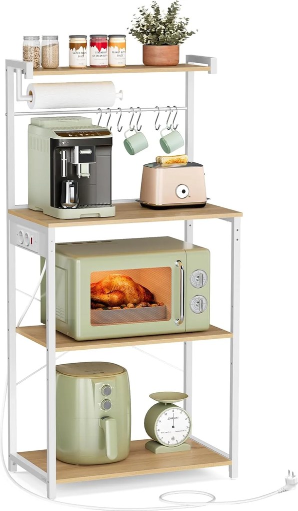Kuchyňský regál s napájecí stanicí Vasagle Berry 60 cm bílý/dub zlatý
