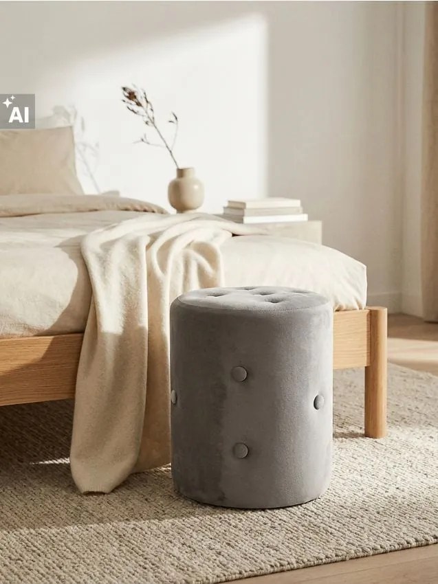 Sinsay - Čalouněný puf s ozdobnými knoflíky - šedá