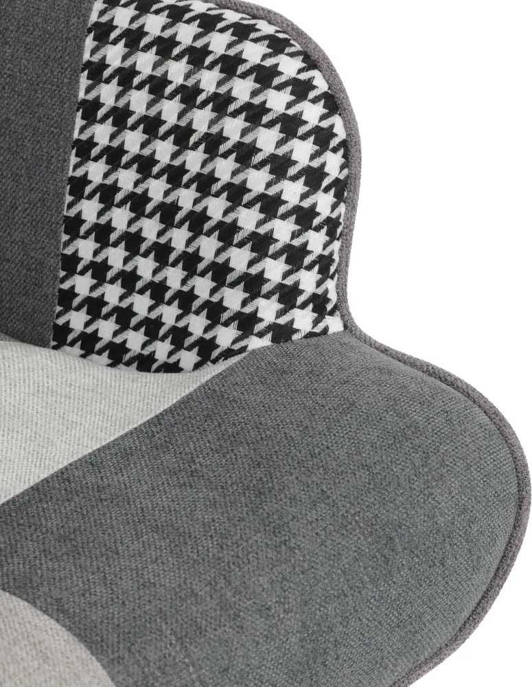 Relaxační křeslo ušák LISA + taburet — masiv, látka, černobílý patchwork