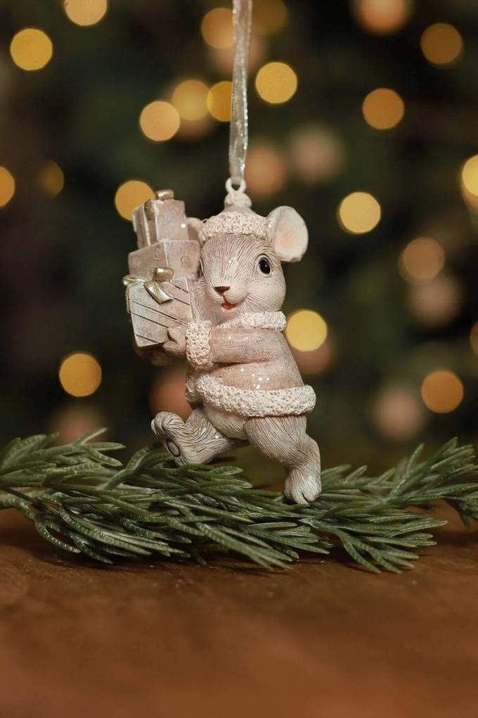 Šedá závěsná vánoční ozdoba myška 7cm
